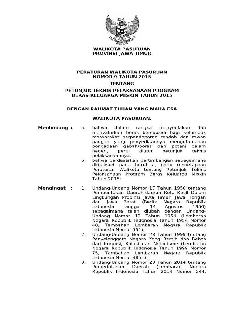 Perwa.9-2015.Petunjuk Teknis Pelaks. Program Beras Keluarga Miskin 2015 ...