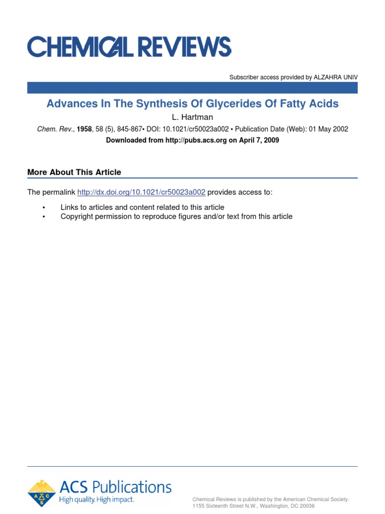 Advances in The Synthesis of Glycerides | PDF | Ester | Triglyceride