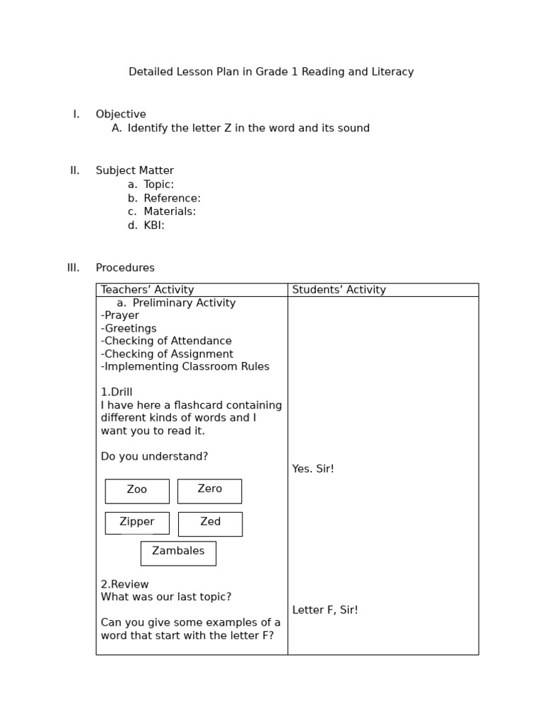 Detailed Lesson Plan in Grade 1 Reading and Literacy | PDF