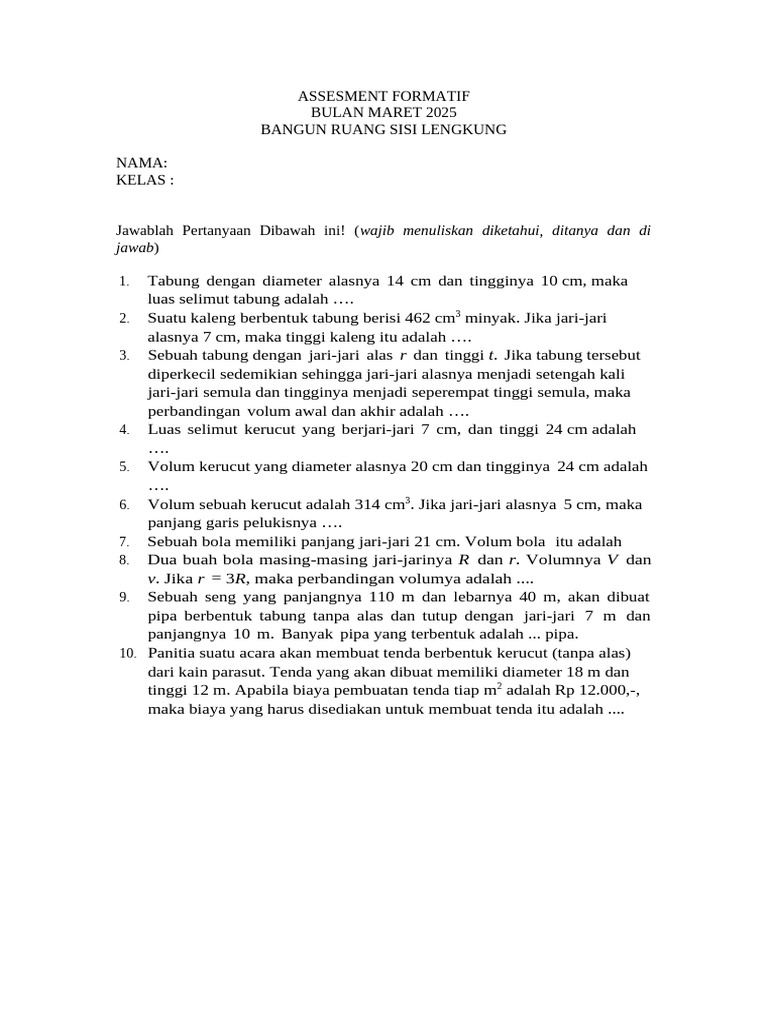 ASSESMENT FORMATIF-uh BRSL 2025 | PDF