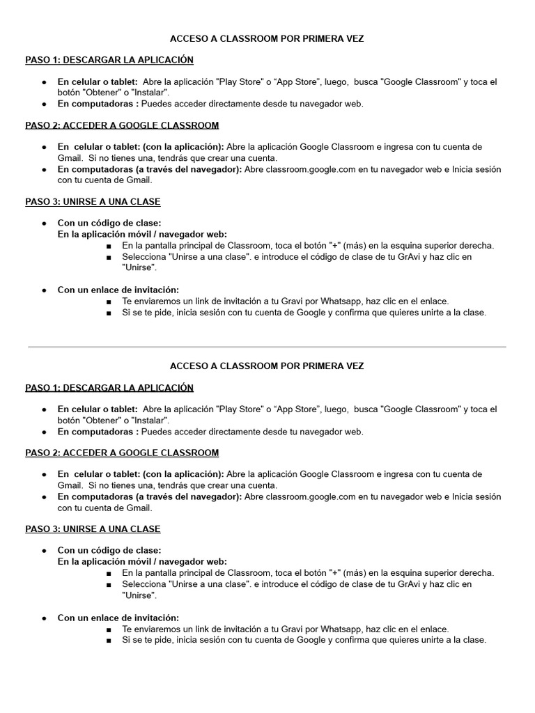 Instructivo Acceso A Classroom Por Primera Vez | PDF | Aplicación movil | Google Play