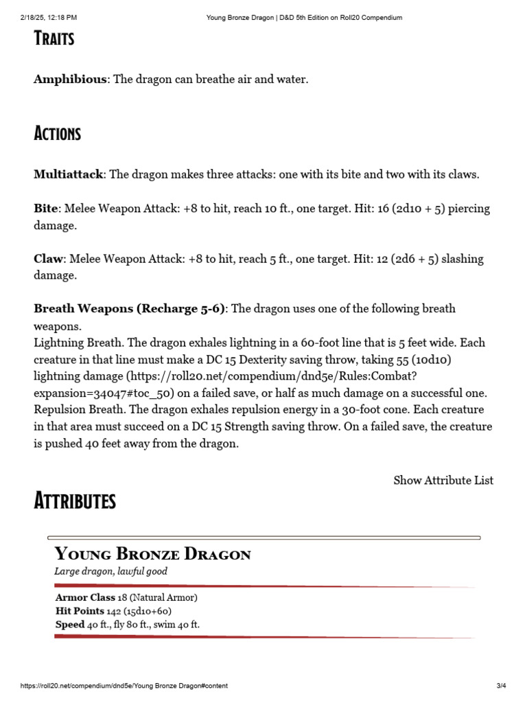 Young Bronze Dragon - D&D 5th Edition On Roll20 Compendium | PDF ...