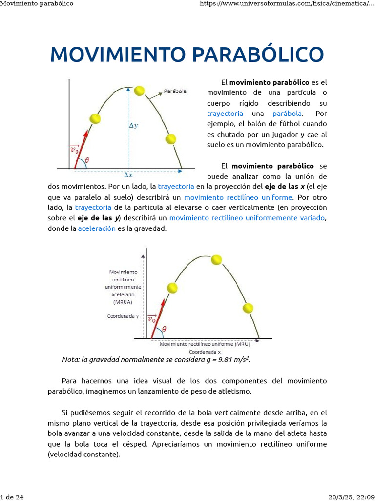 Análisis del Movimiento Parabólico | PDF | Velocidad | Aceleración