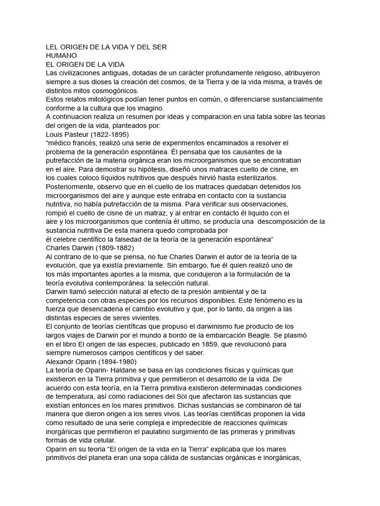 Lel Origen de La Vida y Del Ser | PDF | Evolución | Causalidad