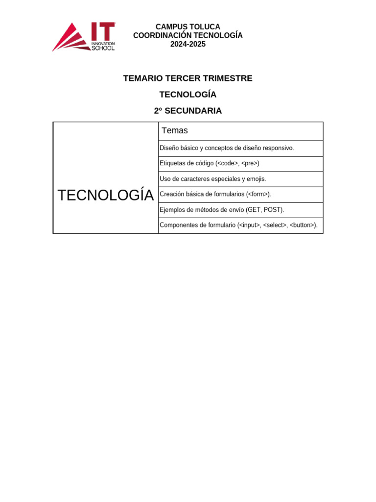 TEMARIO TERCER TRIMESTRE 2ro Sec | PDF
