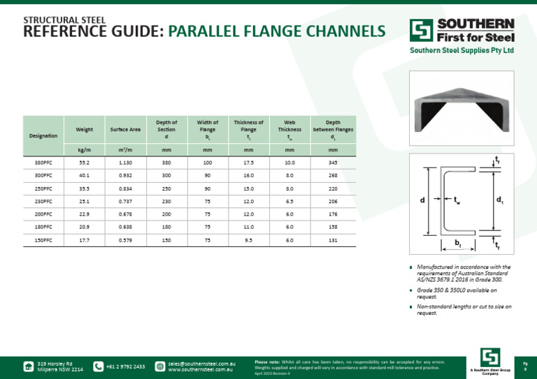 Southern Steel Supplies Structural Steel Reference Guide Parallel Fla | PDF