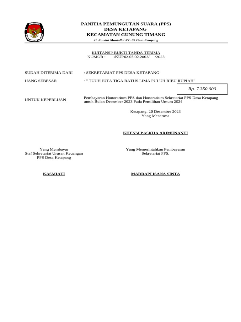 Bukti Penerimaan Dana Tahapan Pemilu Kpps Oleh Pps | PDF