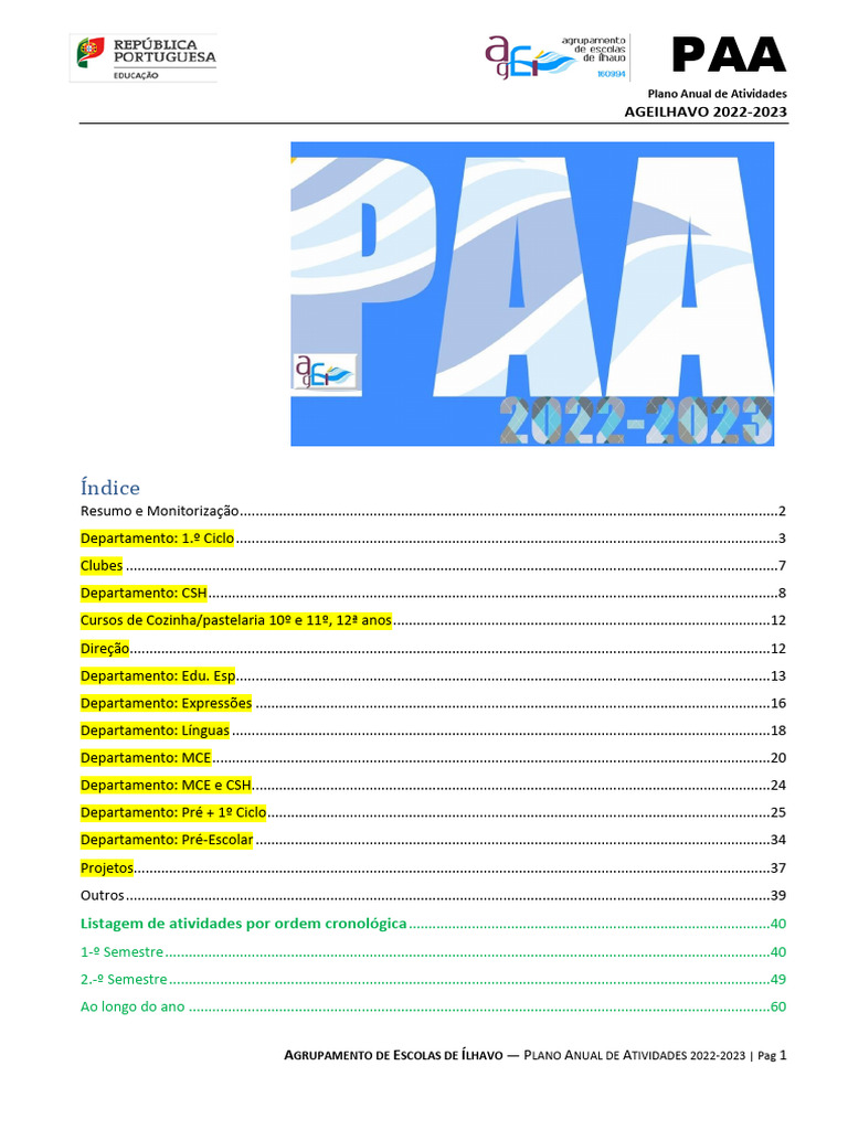 Plano-Anual-de-Atividades-PAA-Lista-Atividades-atualizacao-14-11-2022-1-1 | PDF | Economia | Xadrez