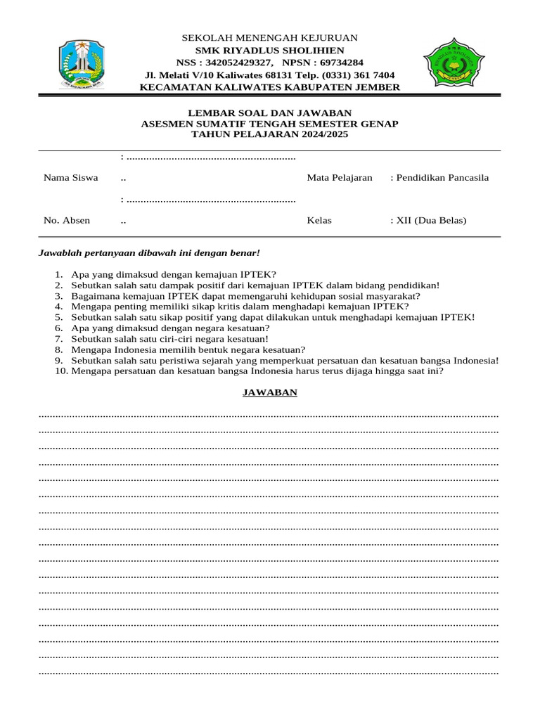 Asts Soal PKN Kelas Xii | PDF