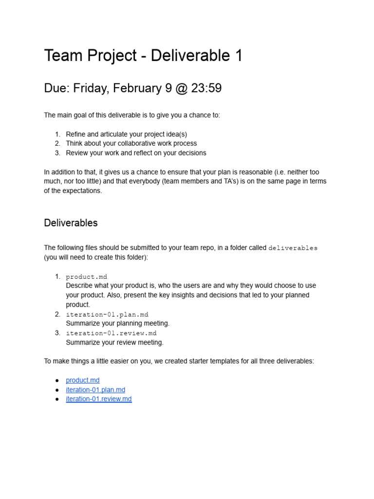 Team Deliverable 1 - Handout | PDF | Computing