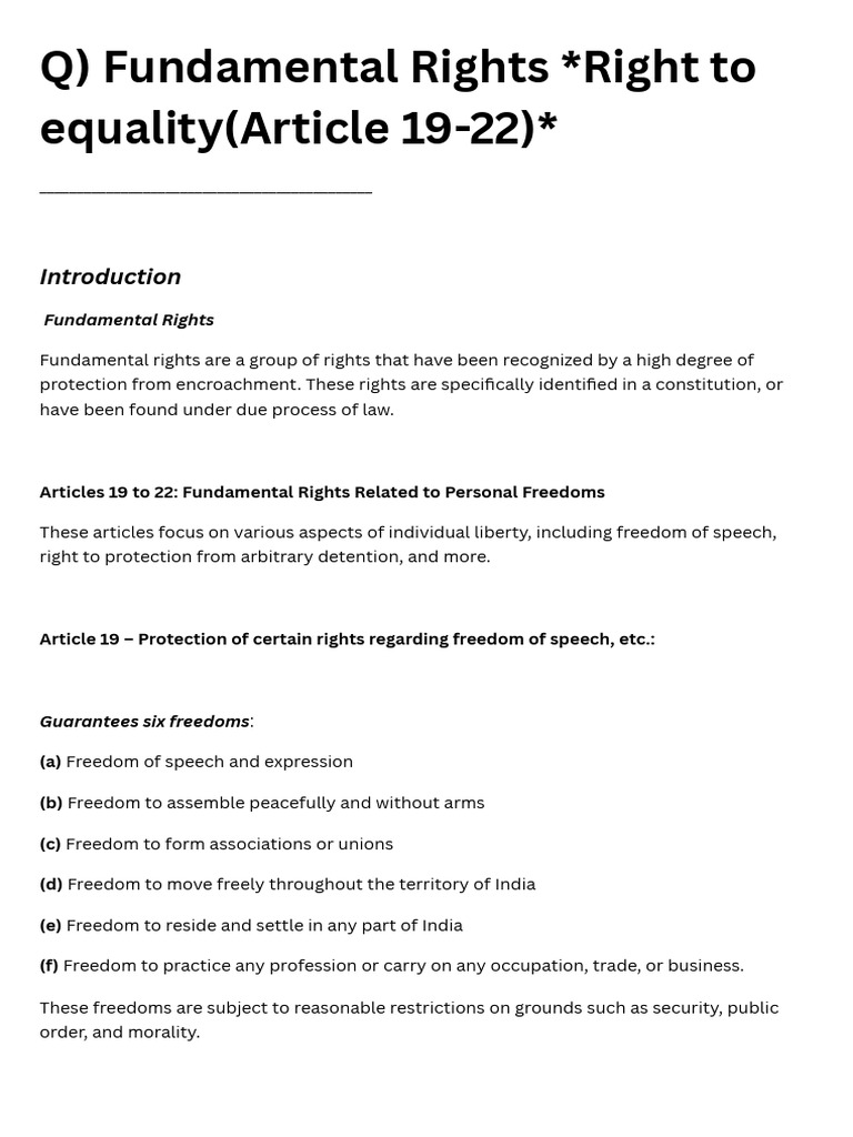 Q) Fundamental Rights - Right To Equality | PDF