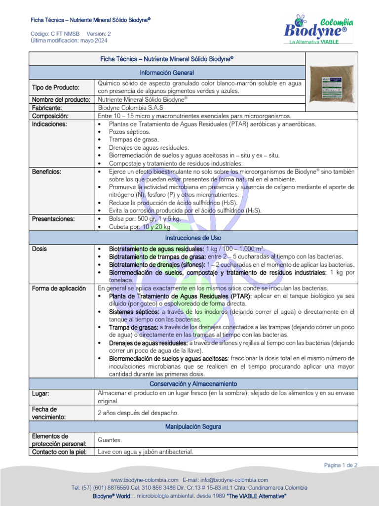 Ficha Tecnica - Nutriente Mineral Sólido Biodyne 2024 | PDF ...