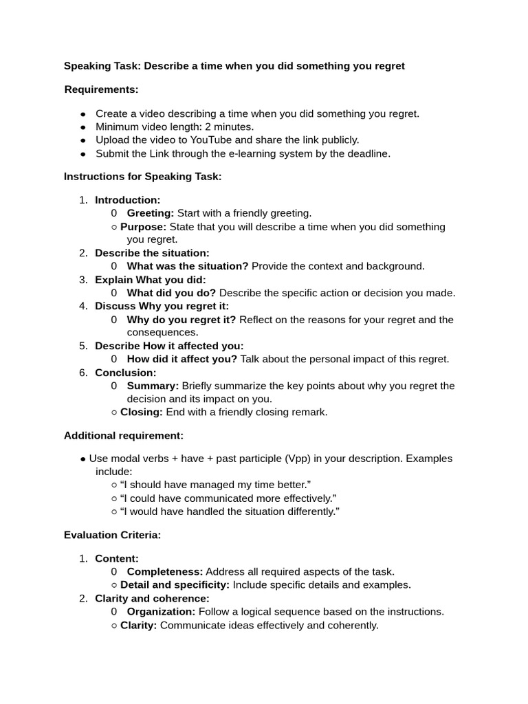 (Speaking) Individual Task | PDF | Grammar | Communication