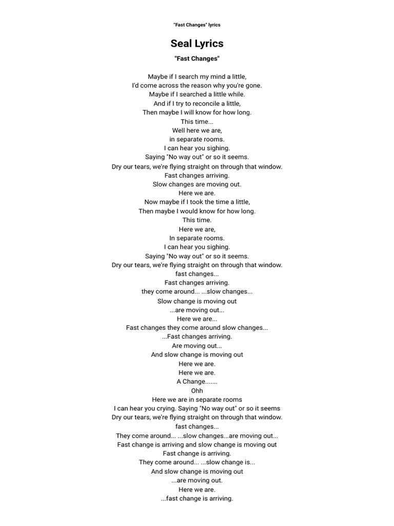 Seal - Fast Changes Lyrics | PDF