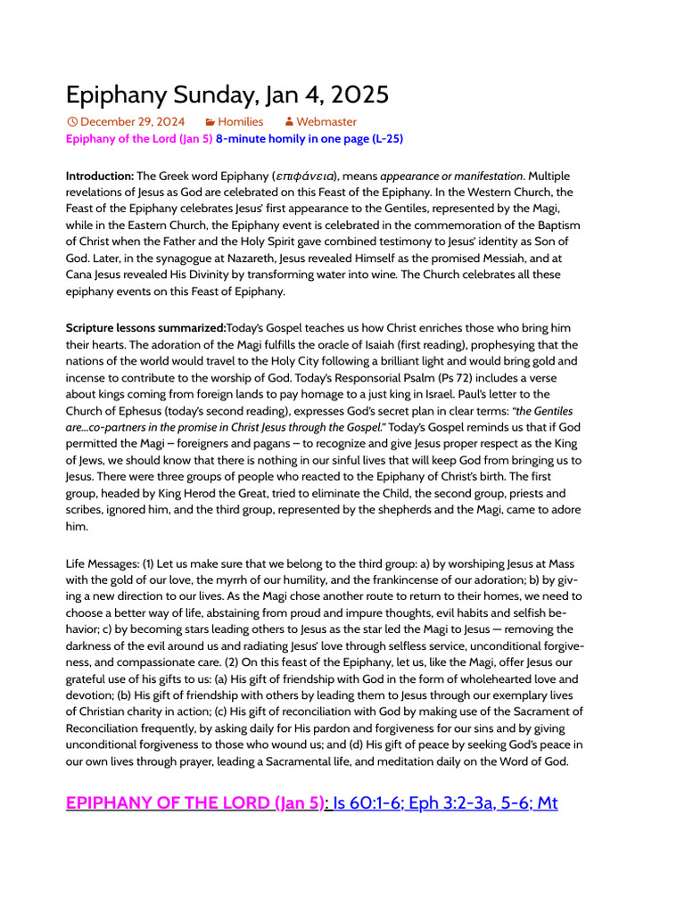 Homily for Epiphany Sunday 2025 | PDF | Jesus | Biblical Magi