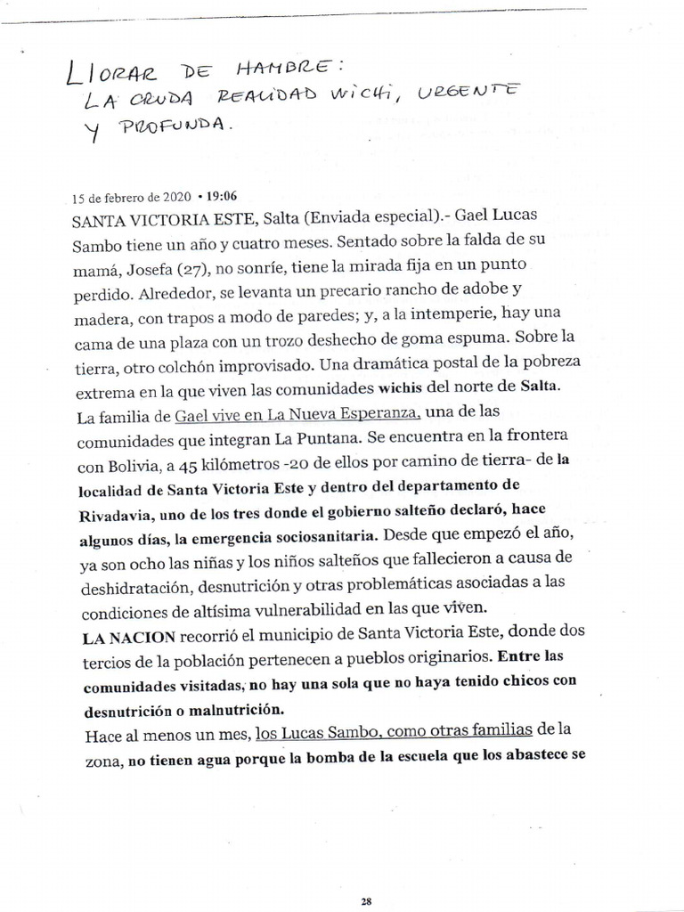 Nota LLORAR DE HAMBRE | PDF