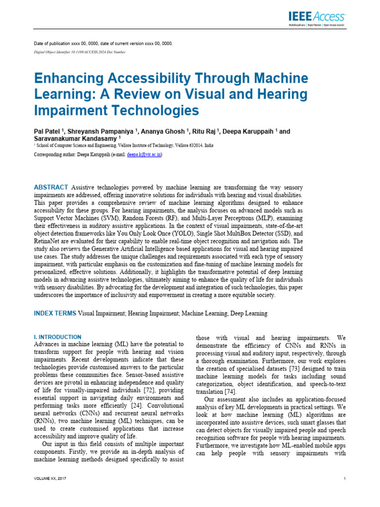 Enhancing Accessibility Through Machine Learning a Review on Visual and Hearing Impairment ...