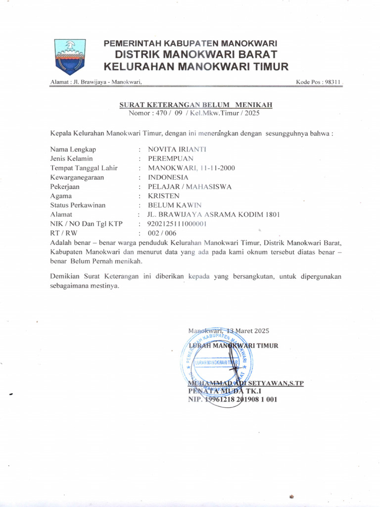 SKET BELUM MENIKAH NOVITA | PDF