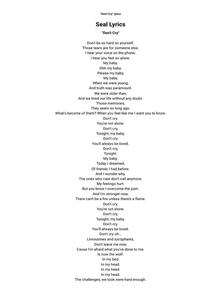 Seal - Don't Cry Lyrics | PDF
