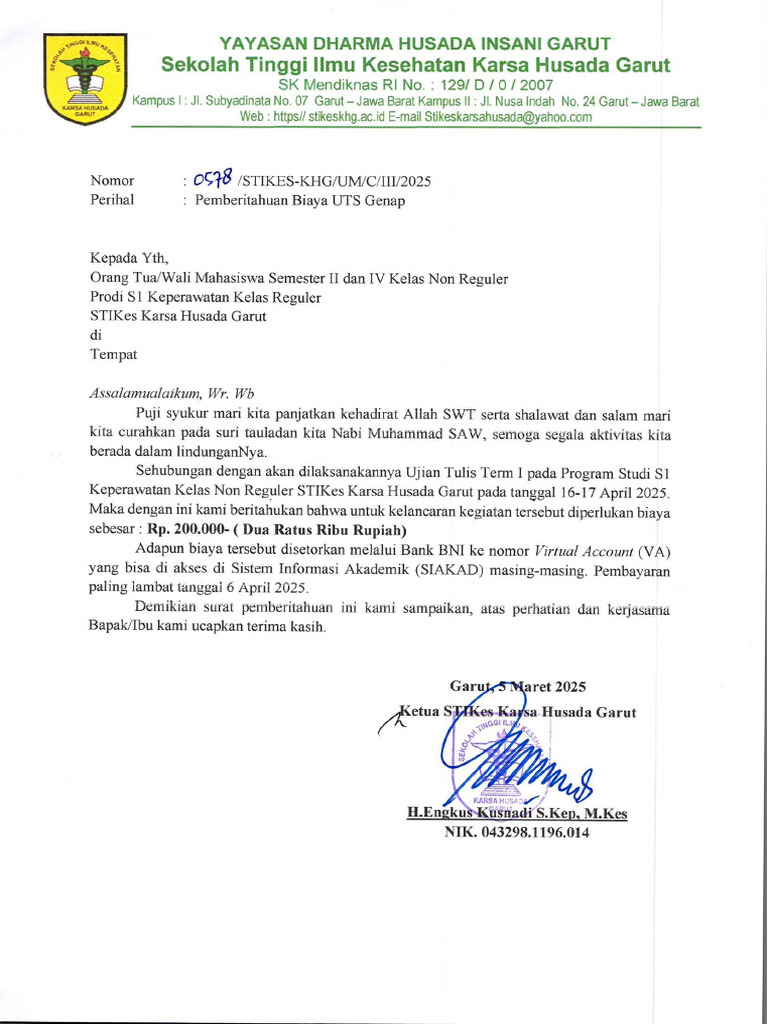 Surat Tagihan Uts Non Reguler - 0001 | PDF
