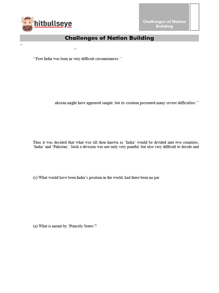 Challenges of Nation Building | PDF | Partition Of India