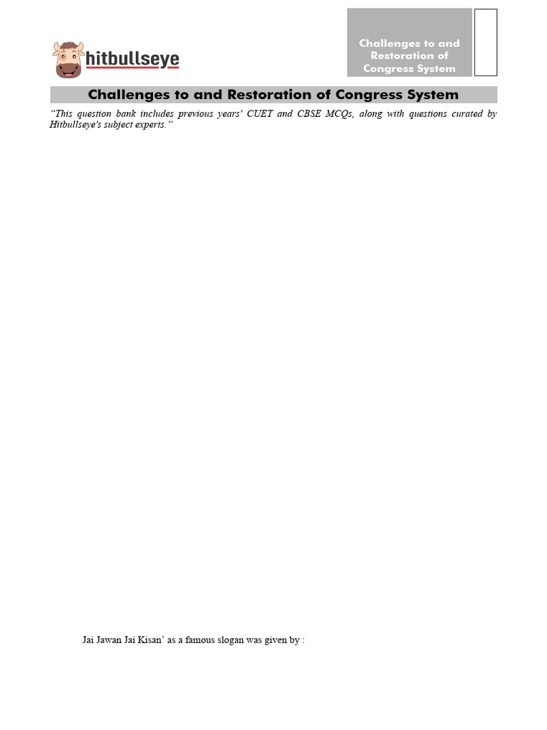 Challenges To and Restoration of Congress System | PDF | Indian ...