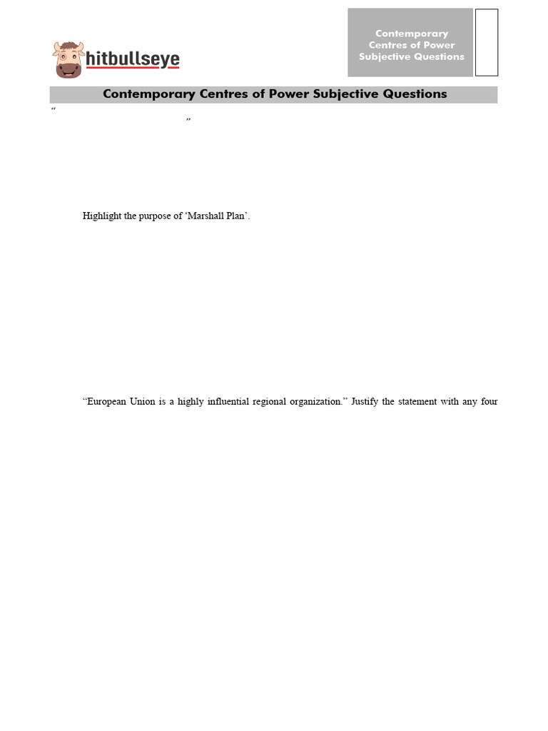 Contemporary Centres of Power Subjective Questions | PDF | China ...