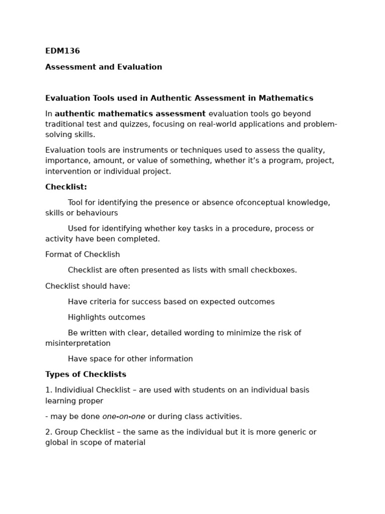 Authentic Assessment Tools in Math | PDF | Educational Assessment ...