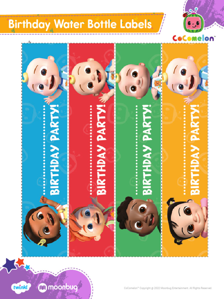 CoComelon Birthday Water Bottle Labels | PDF