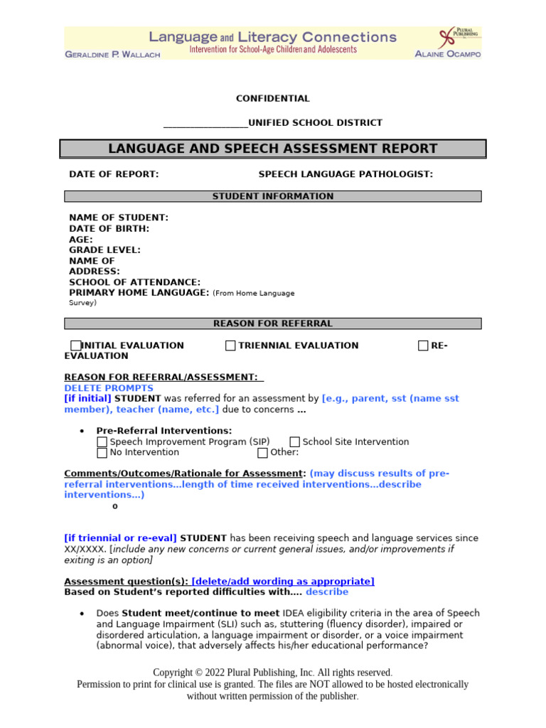 Assessment Report Template 1 Fillable | PDF | Consonant | Morphology ...