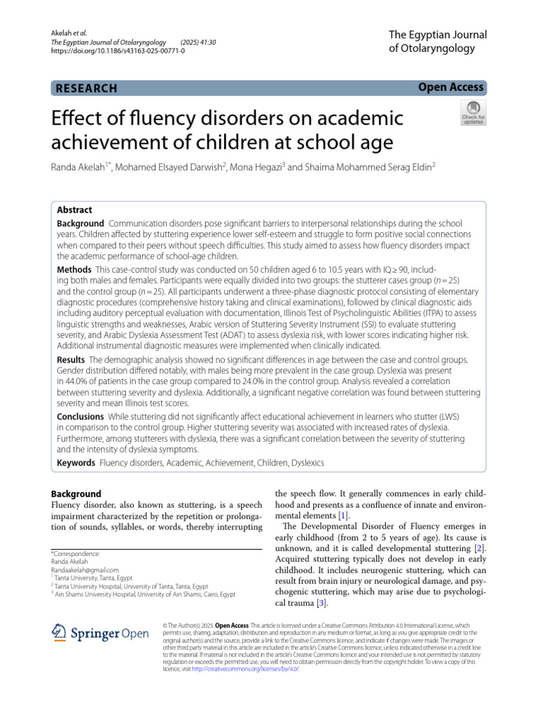 Effect of fluency disorders on academic achievement of children at ...
