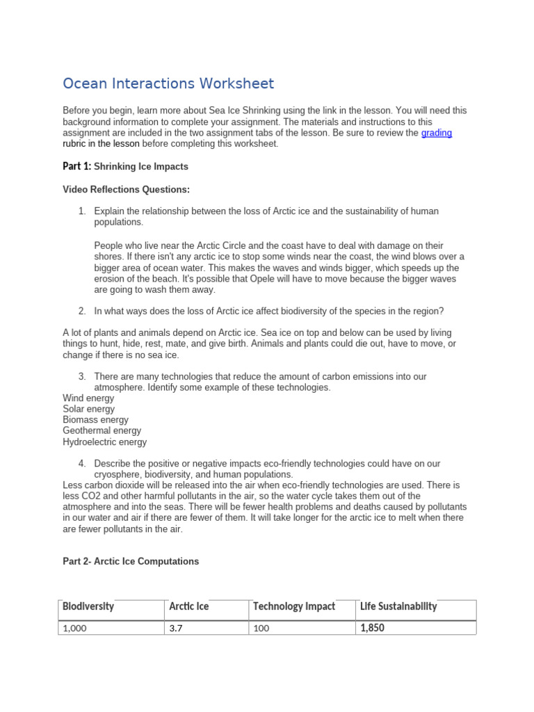 Ocean - Interactions - Worksheet Finished | PDF | Oceans | Ice
