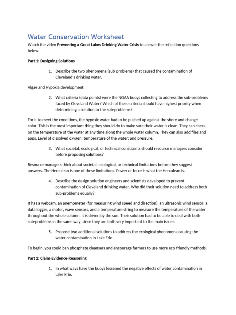 Water - Conservation - Worksheet Finished | PDF | Water | Water Pollution