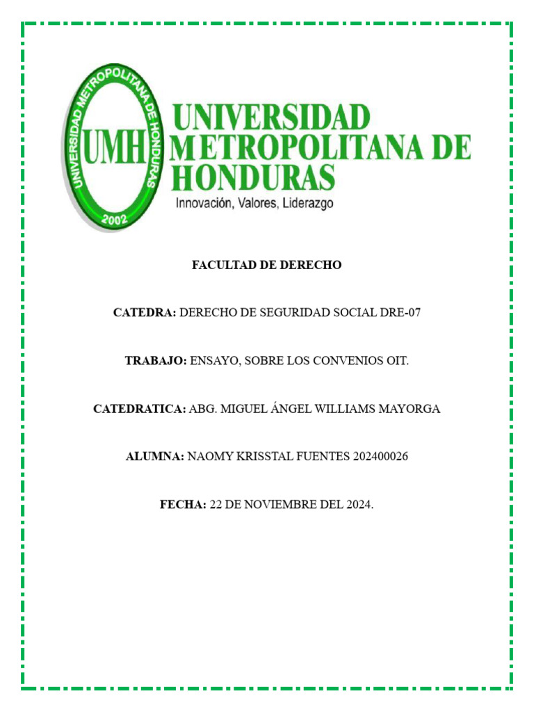 Ensayo de Convenios Oit | PDF | Organización Internacional del Trabajo | Derecho laboral