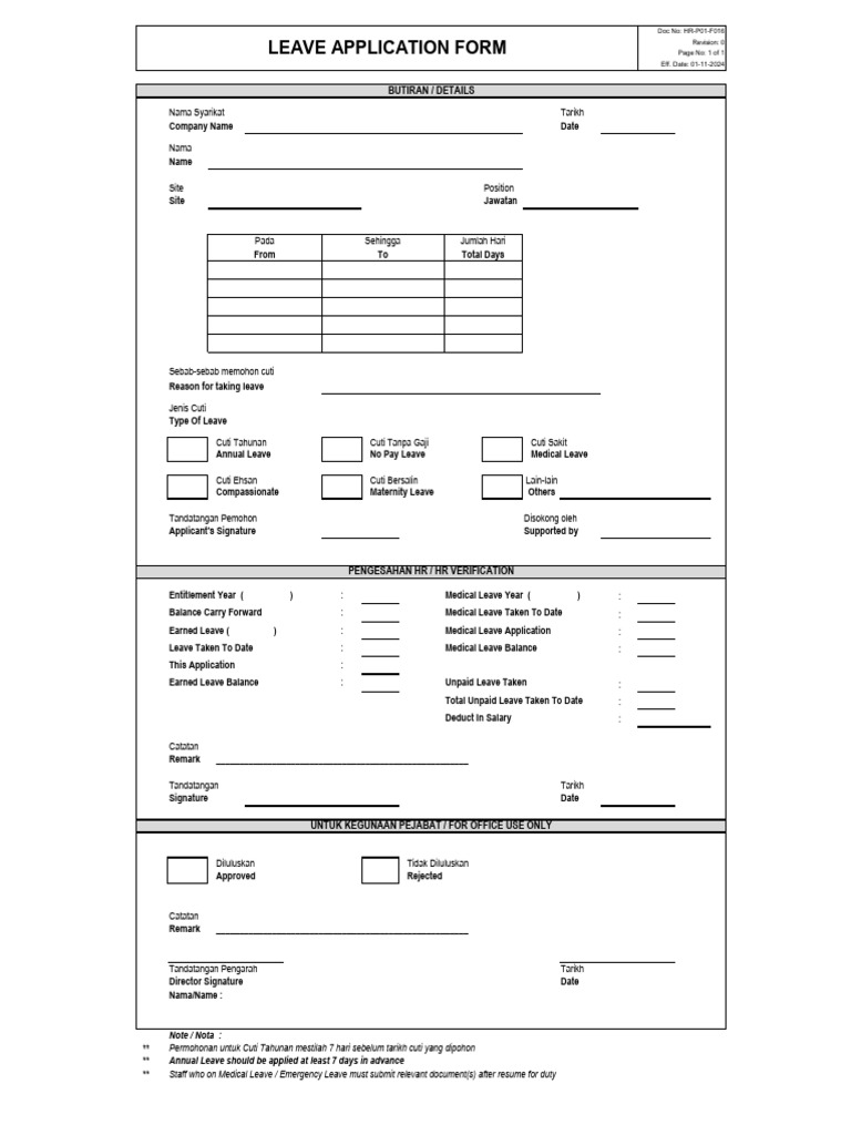 Annual Leave Form - 2024 | PDF | Sick Leave | Employee Relations