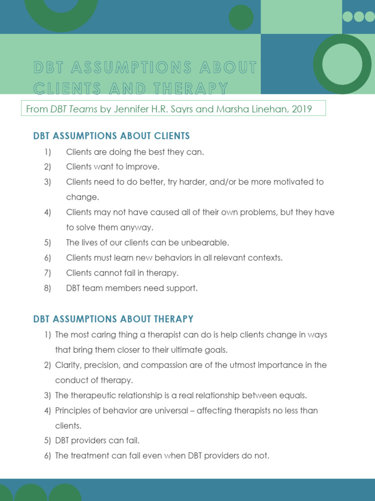 DBT Assumptions for Clients and Therapy | PDF