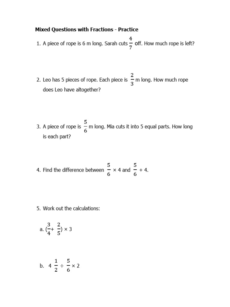 Page 2 Mixed Questions With Fractions. | PDF