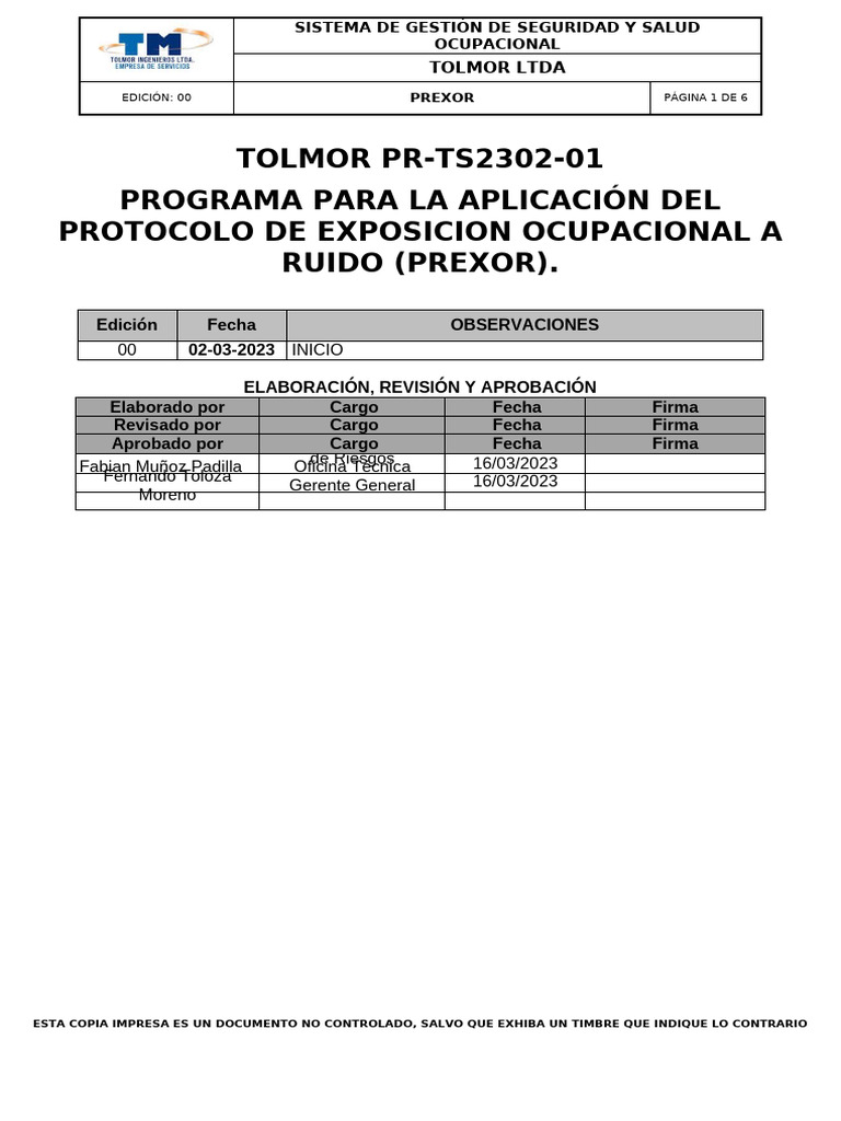 PR-TS-2302-01 Procedimiento de Aplicación Prexor - V0 | PDF | ruido ...