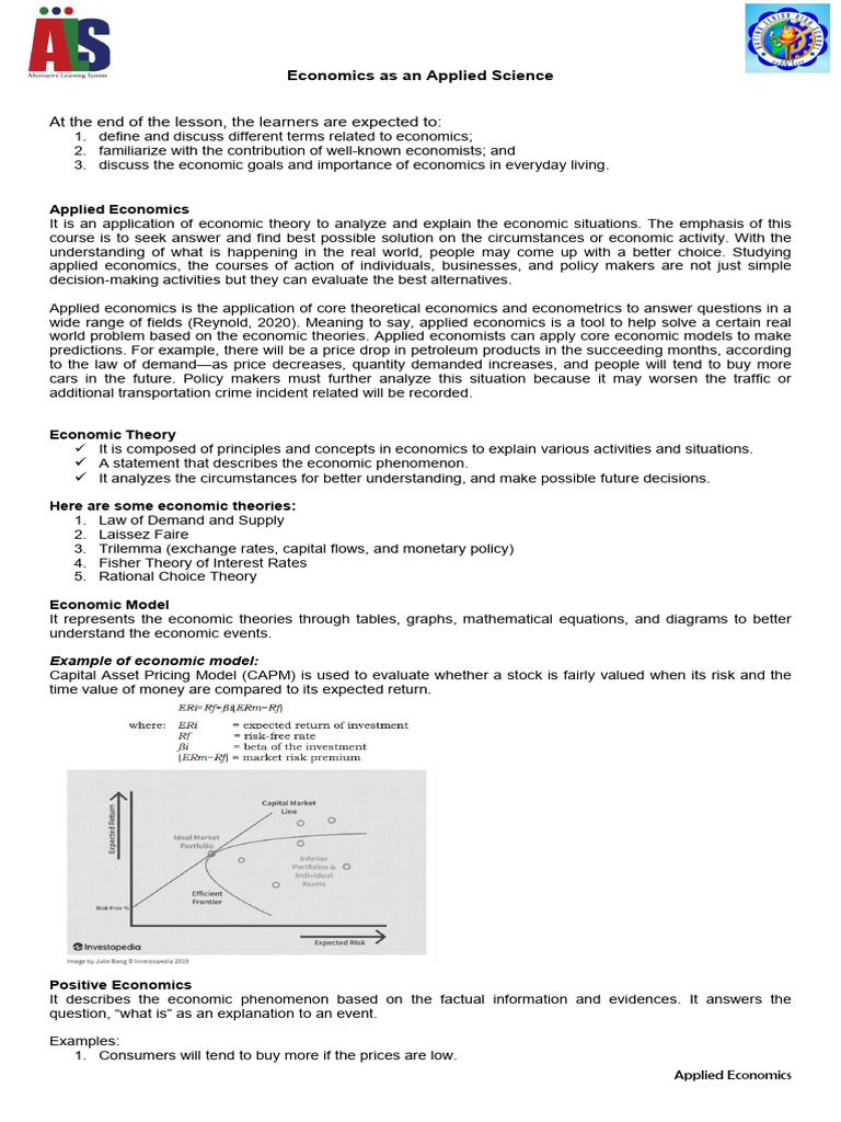 Lesson 2 in Applied Economics | PDF | Economics | Theory