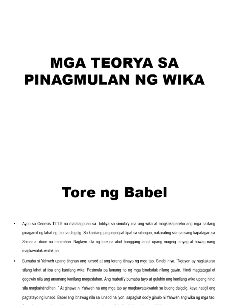 Mga Teorya Sa Pinagmulan NG Wika | PDF