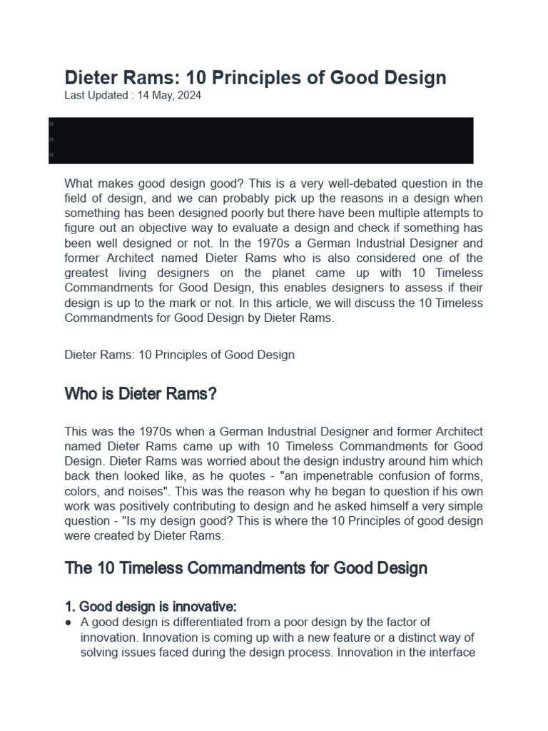 Rams' 10 Principles of Good Design | PDF | Minimalism | Cognitive Science