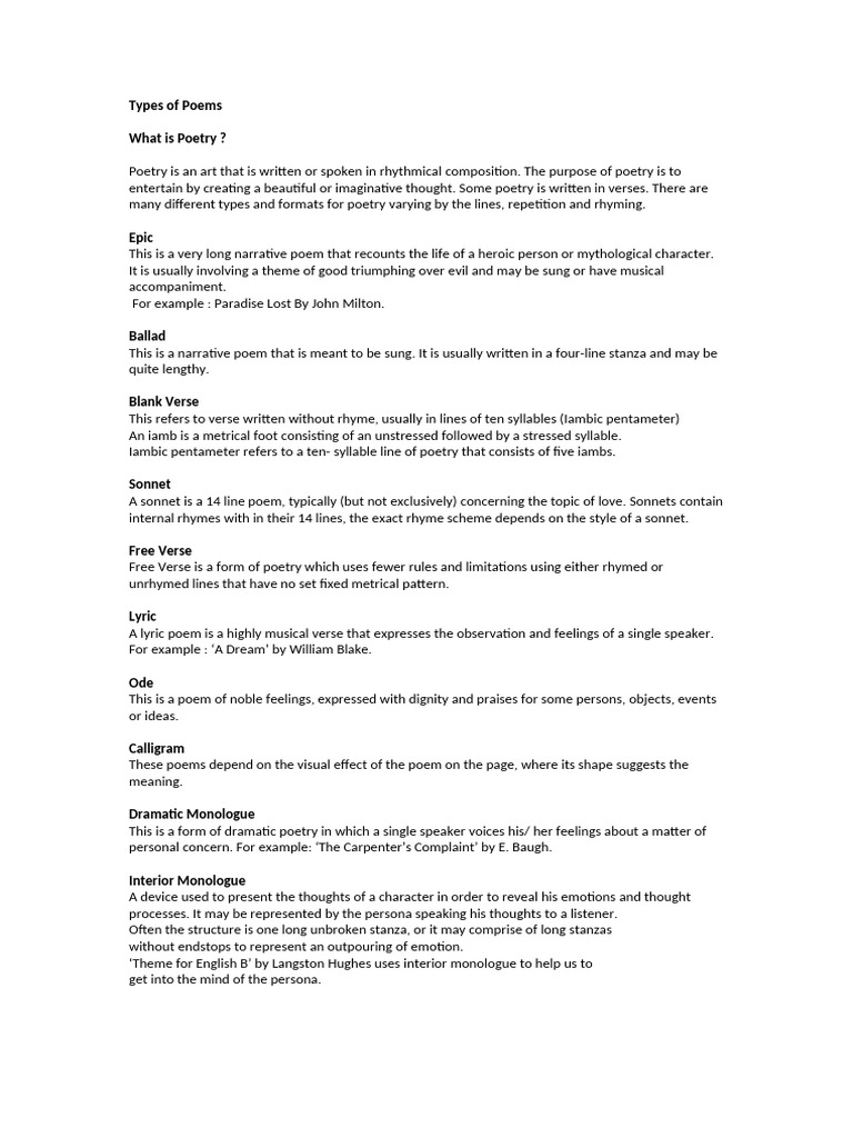 Exploring Types of Poetry | PDF