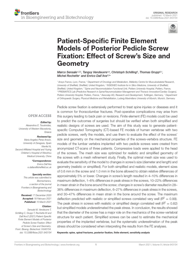 Patient-Specific Finite Element Models of Posterio | PDF | Vertebra | Vertebral Column