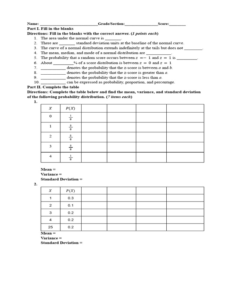 Normal Distribution Practice Worksheet | PDF | Normal Distribution ...
