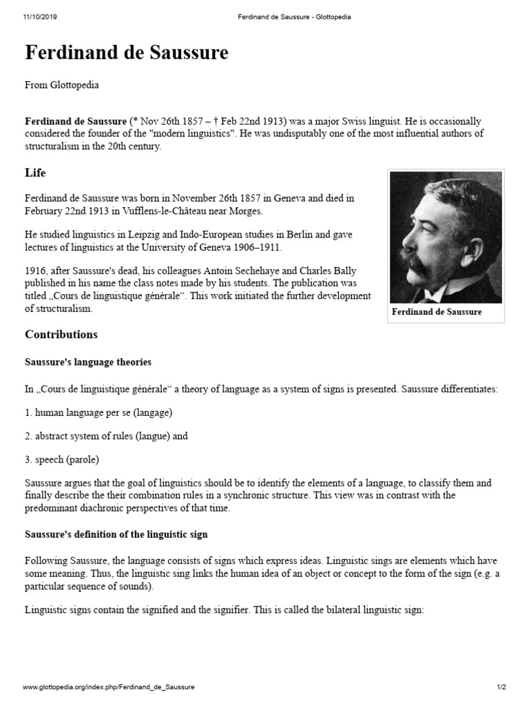 Ferdinand de Saussure: Linguistic Pioneer | PDF | Communication | Semiotics