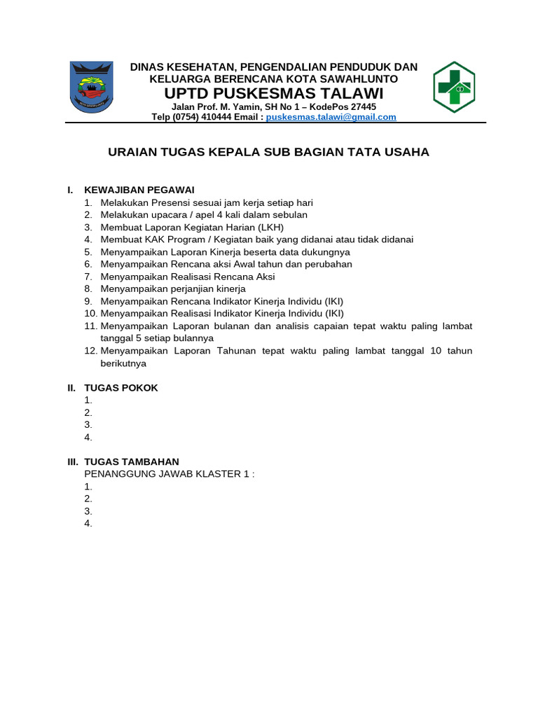 Contoh Uraian Tugas | PDF