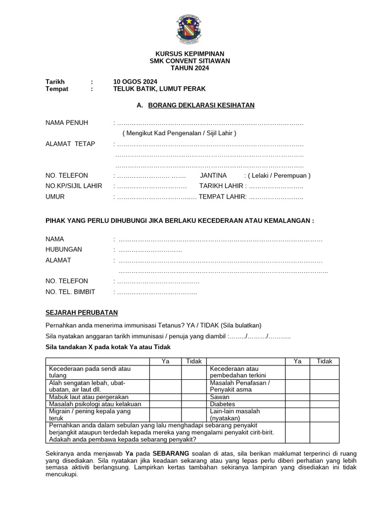 Borang Kebenaran Dan Kesihatan | PDF