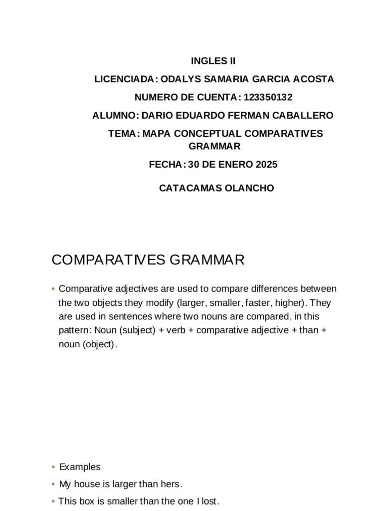 Mapa Conceptual Comparatives Grammar | PDF