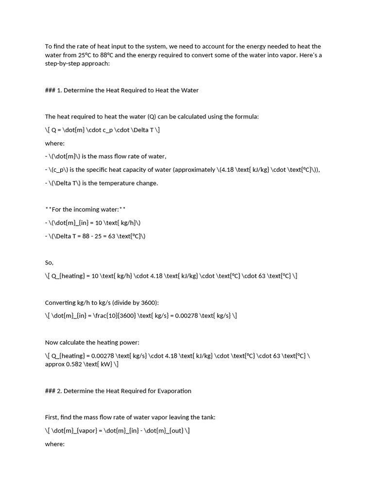 Heat Input Calculation for Water System | PDF
