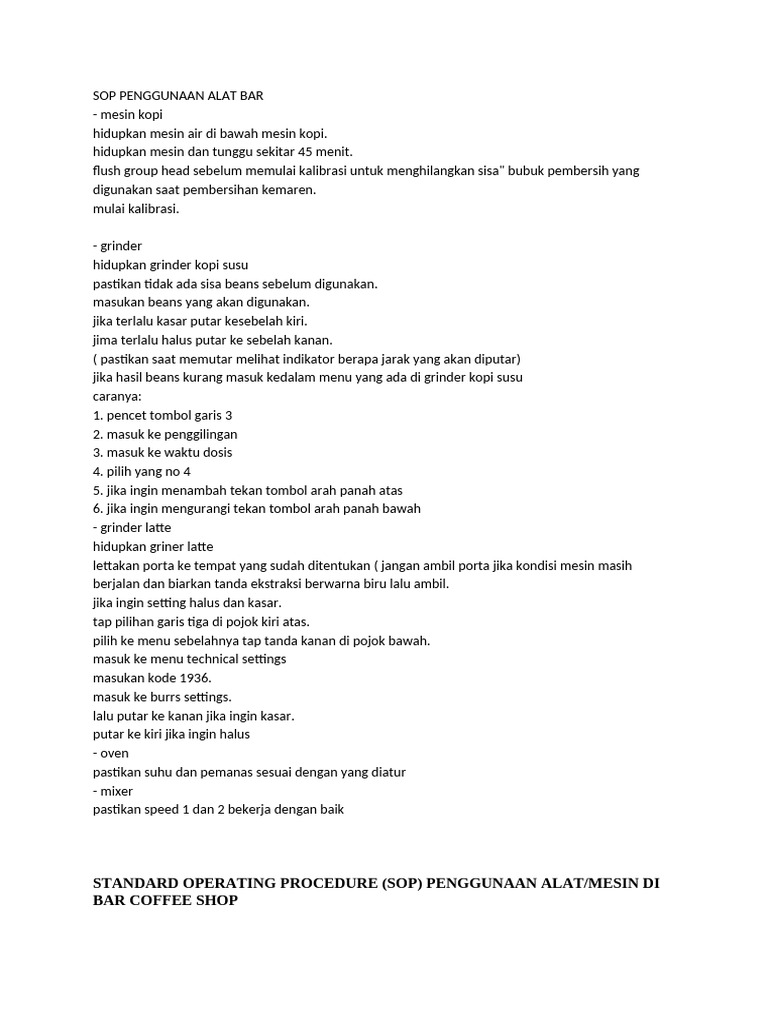 Sop Penggunaan Alat Bar | PDF